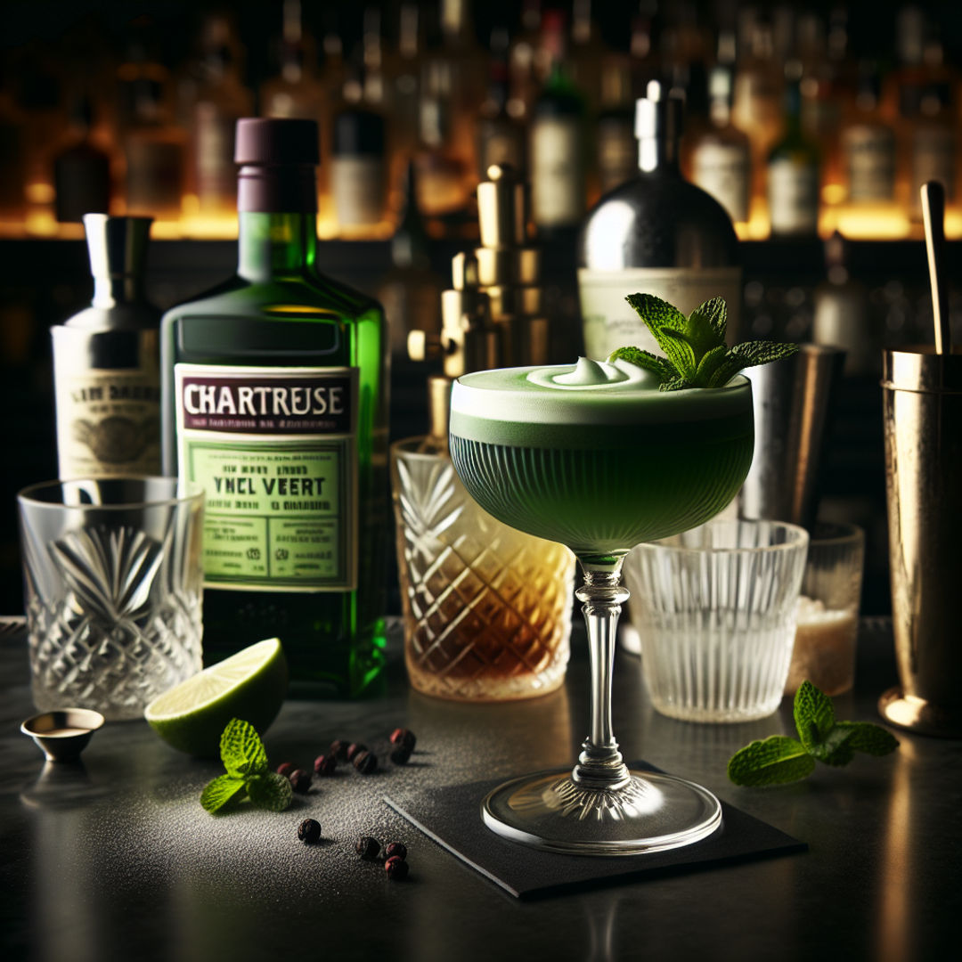 Velvet Whisper, Herbaceous Green Chartreuse meets sweet vanilla rum