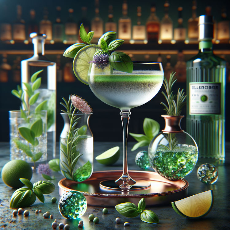 Verdant Elixir, Whimsical cocktail with fresh herbs and floral notes