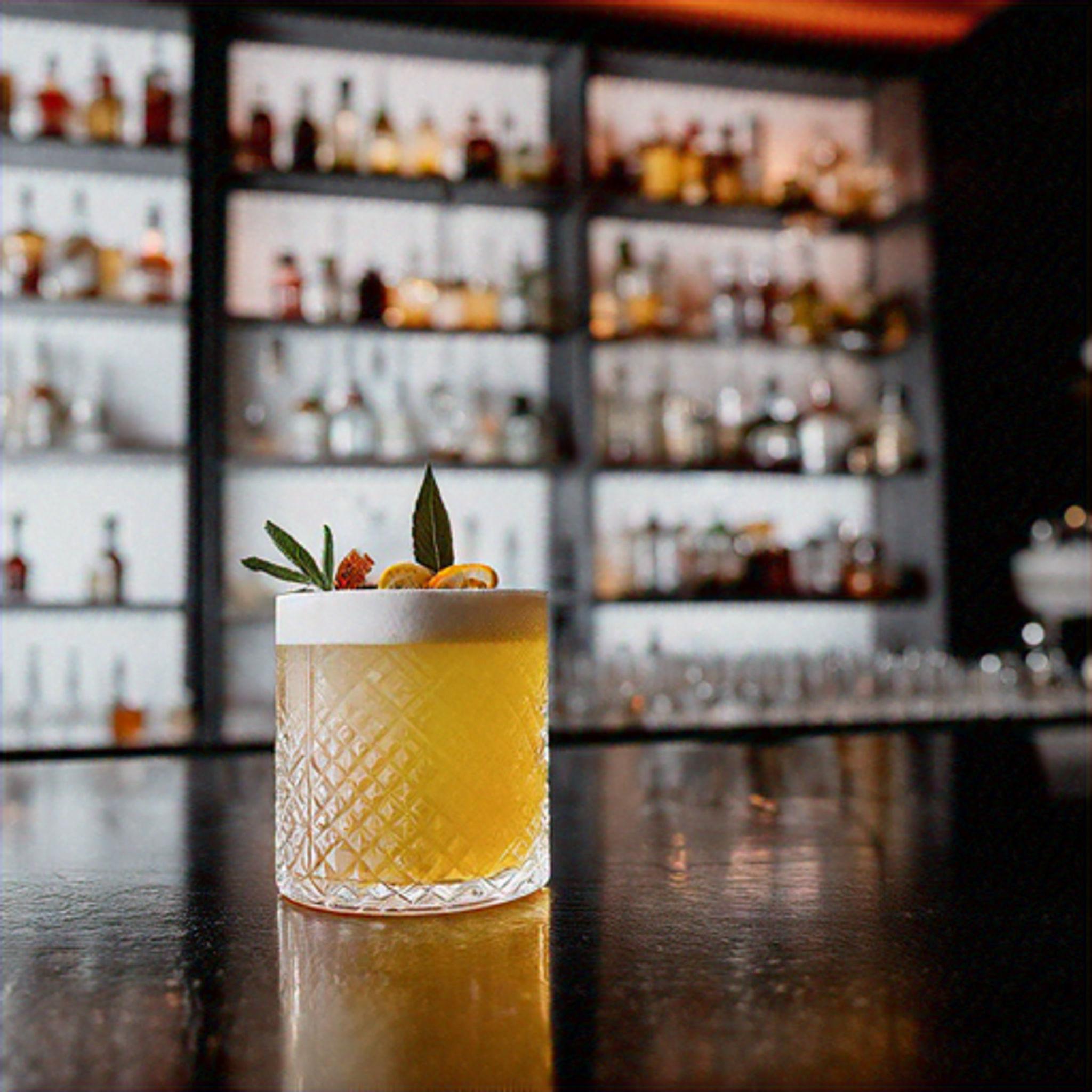 Whispering Herb Elixir, Earthy whisky cocktail with oregano and bitters