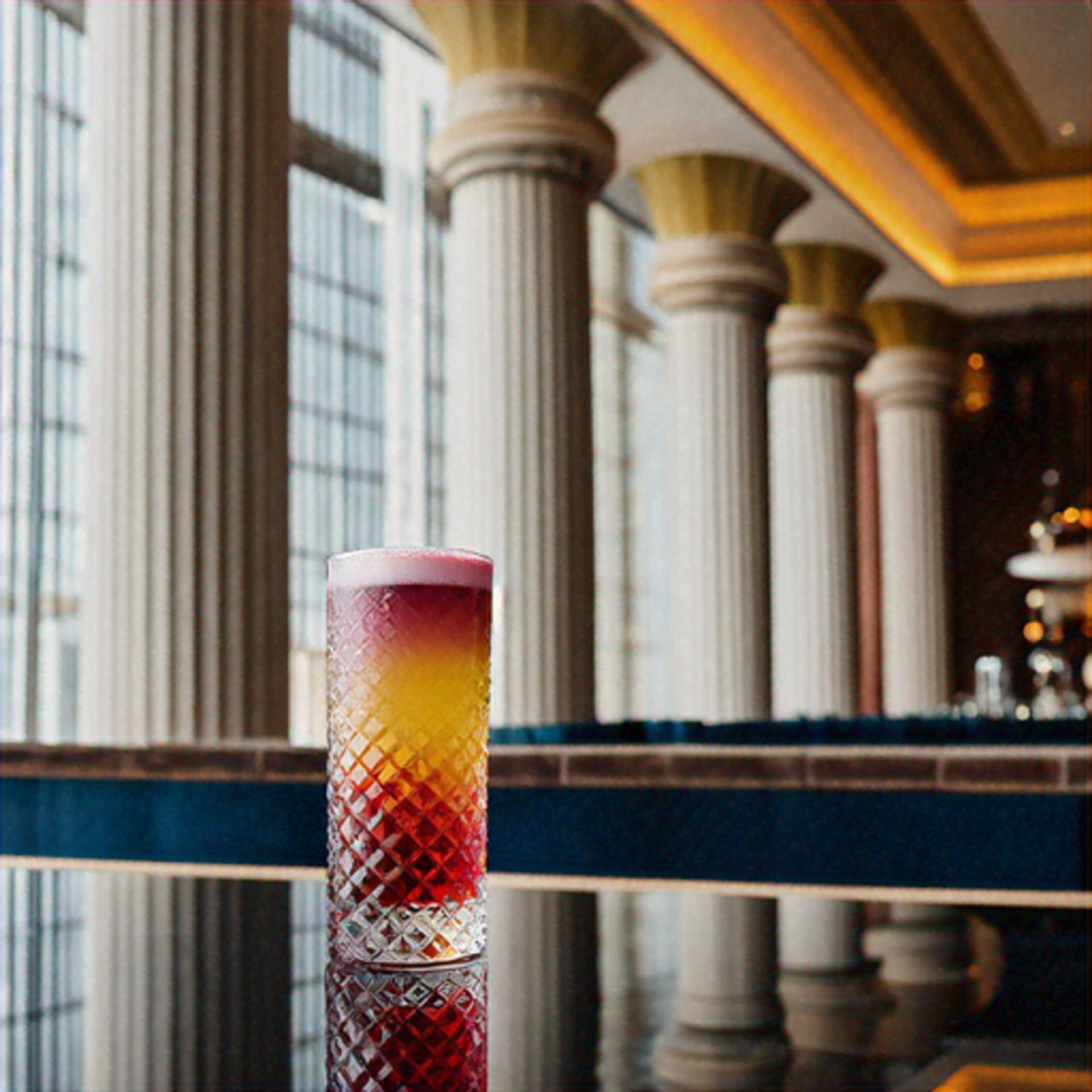 Windy City Sunset, Chicago Blues-inspired cocktail with Pink Gin and Vodka