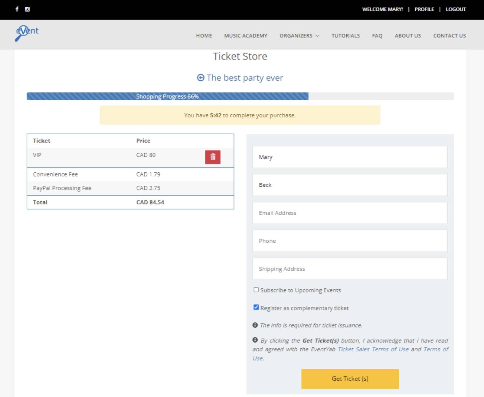 Registering Complimentary Tickets | EventYab