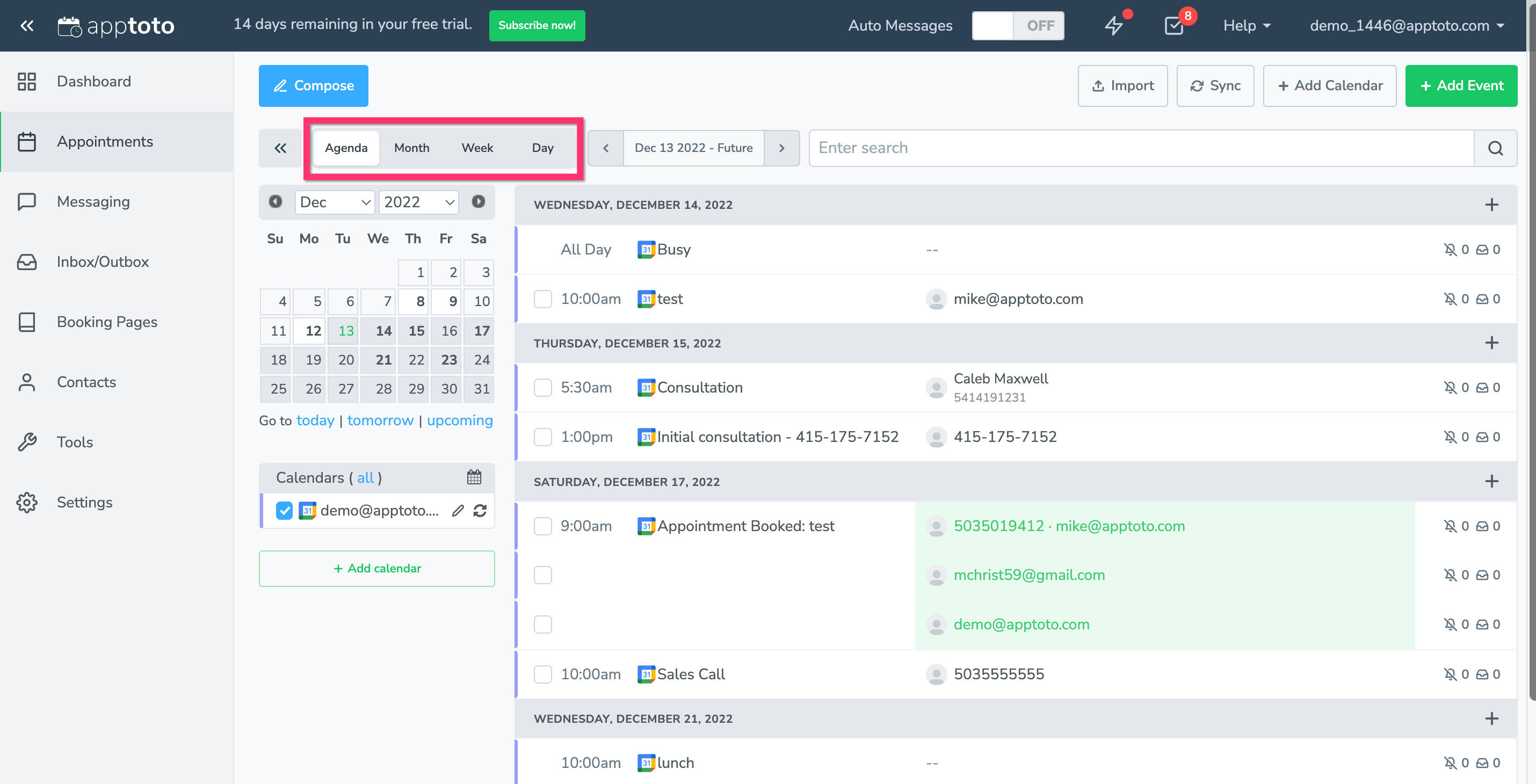 Use the Appointments Tab to Easily Scan Your Appointment Schedule