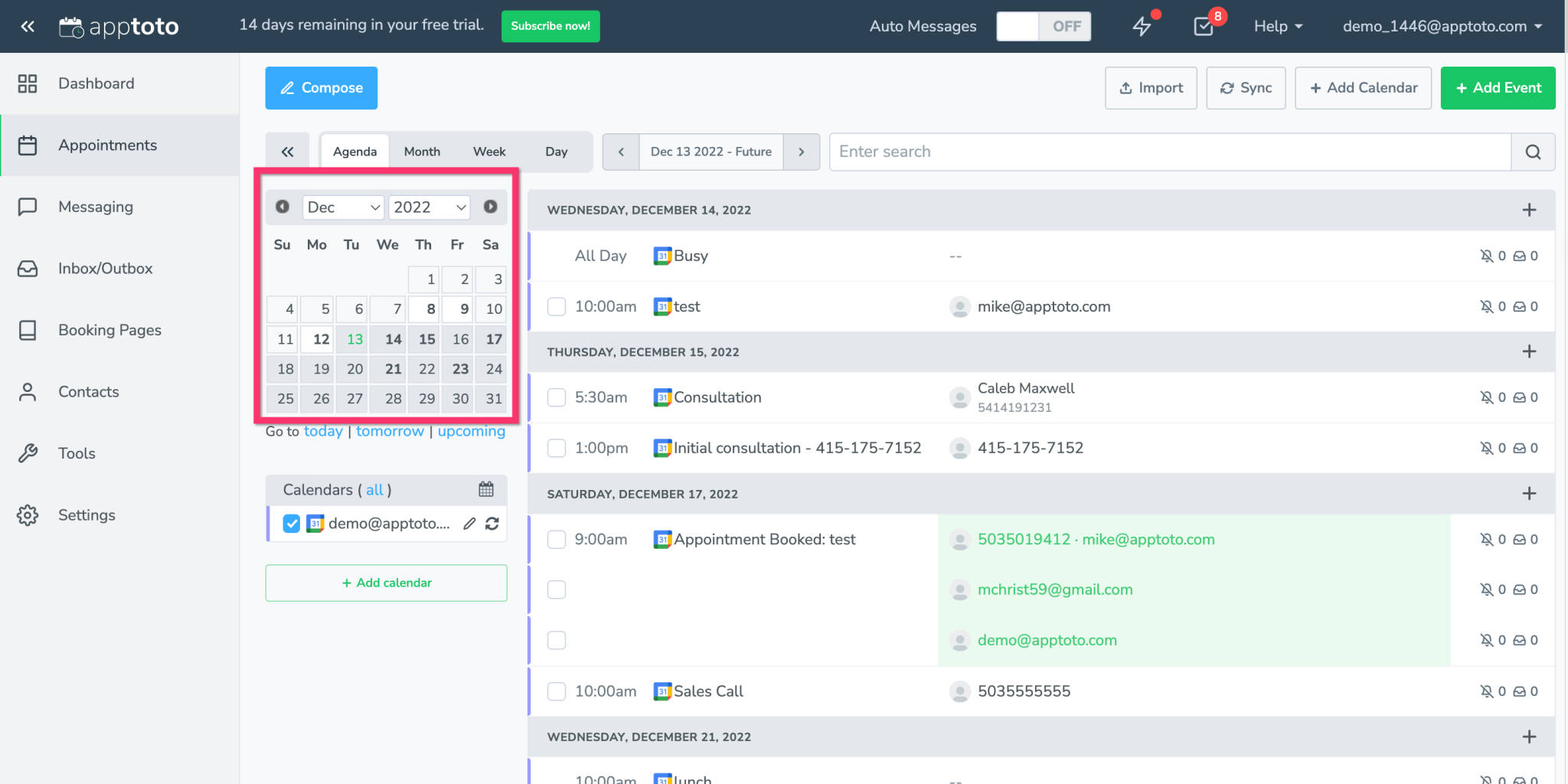 Use the Appointments Tab to Easily Scan Your Appointment Schedule