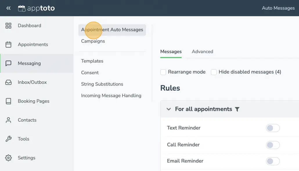 Configure Rules for Appointment Auto Messages