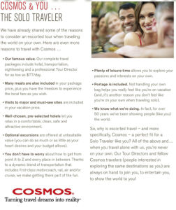 Cosmos Budget Tours are a Great Option for Single Travelers