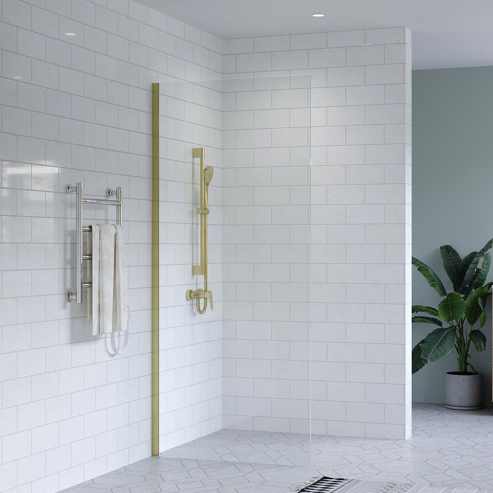 SS0817 - Brushed Gold Walk In Shower Screen - 1100mm - Melbourne Bathroom