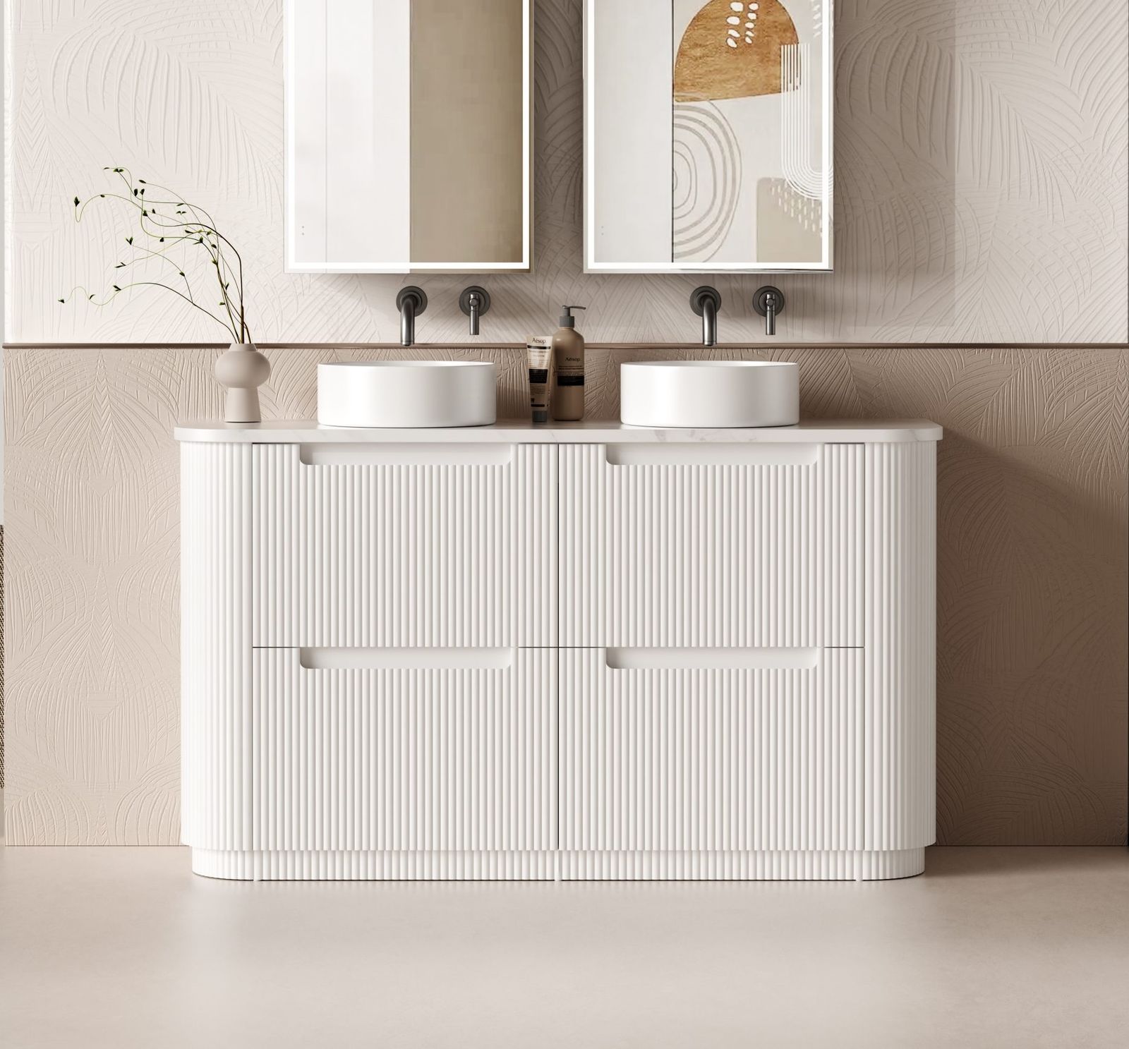 AU57 Fluted Curved Freestanding Vanity with Curve Stone Top - 750/900 ...