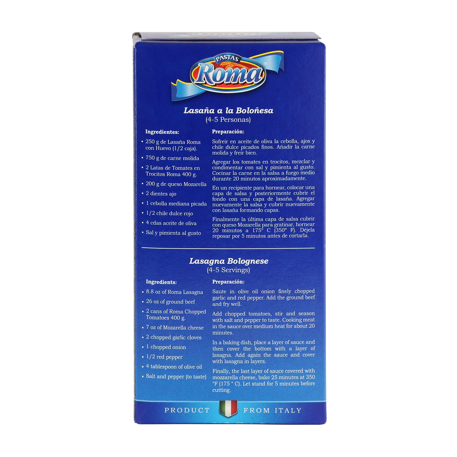 Pasta Alimenticia Lasagña Precocida Huevo Roma Caja 500 G | Auto Mercado