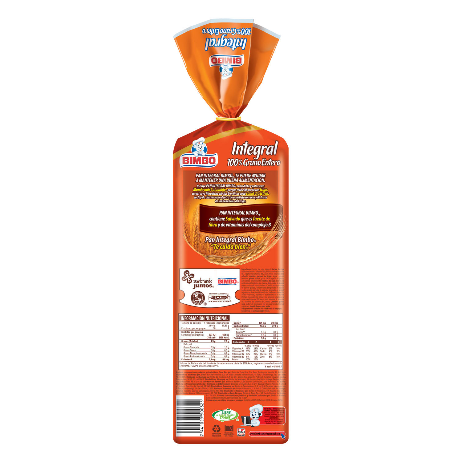 Pan Empacado Integral Mediano Bimbo Paquete 530 G | Auto Mercado