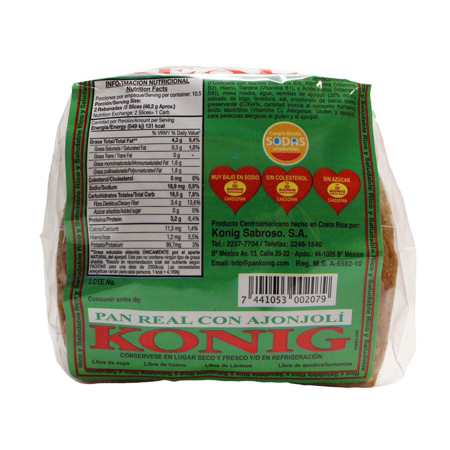 Pan Empacado Integral Ajonjoli Konig Paquete 500 G | Auto Mercado