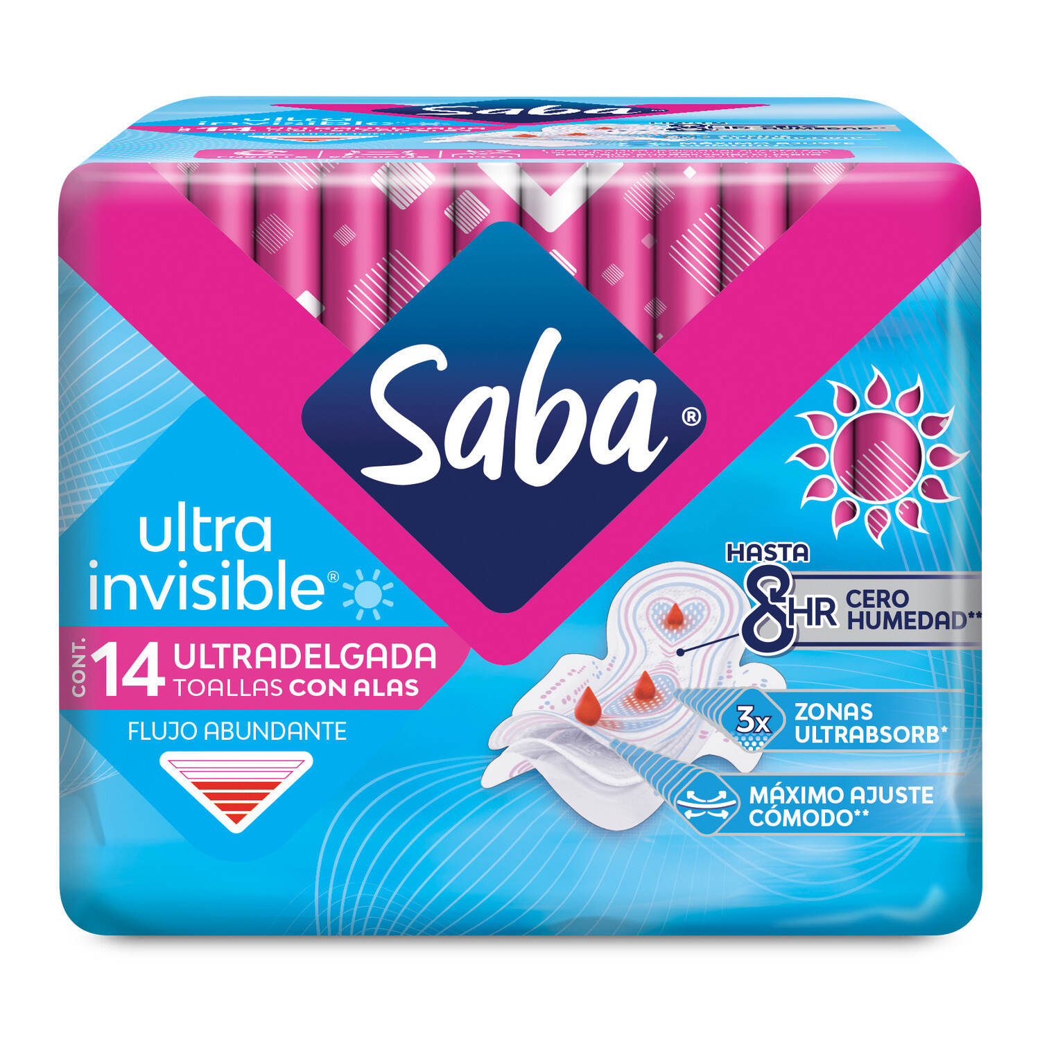 Toalla Intima Invisible Con Alas Saba Paquete 14 Unid | Auto Mercado