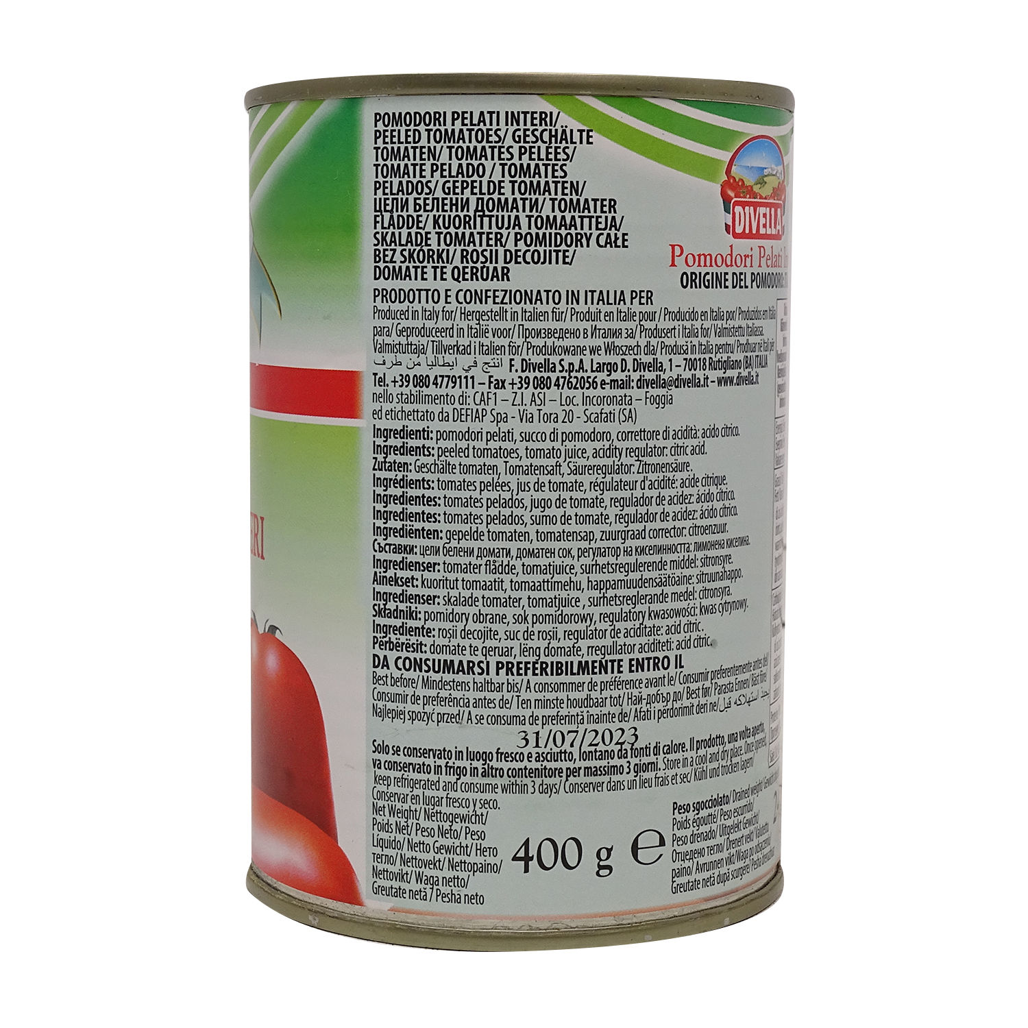 Tomate Entero Divella Lata 400 G | Auto Mercado