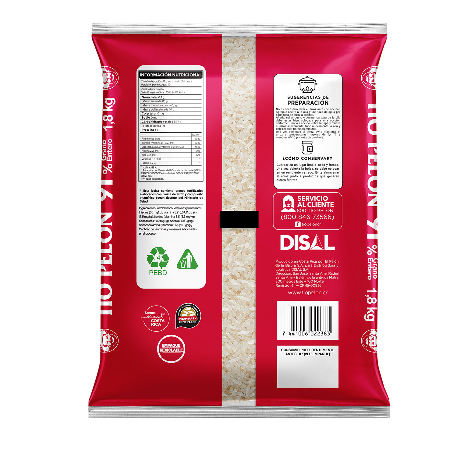 Arroz Blanco 91% Tio Pelon Paquete 1800 G | Auto Mercado