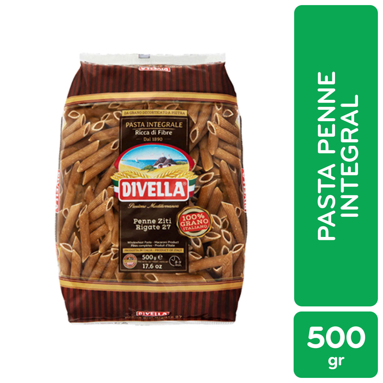 Pasta Alimenticia Pluma Integral Divella Paquete 500 G | Auto Mercado
