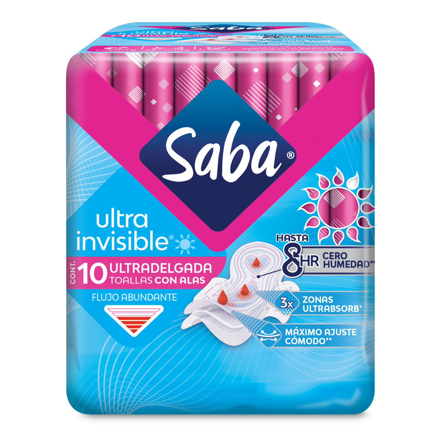 Toalla Intima Ultradelgada Con Alas Saba Paquete 10 Unid | Auto Mercado