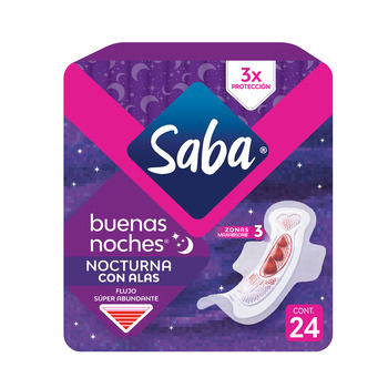 Toalla Intima Nocturna Con Alas Saba Paquete 24 Unid | Auto Mercado