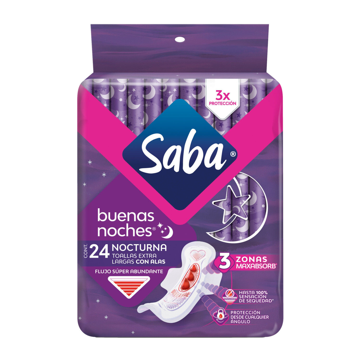 Toalla Intima Nocturna Con Alas Saba Paquete 24 Unid | Auto Mercado
