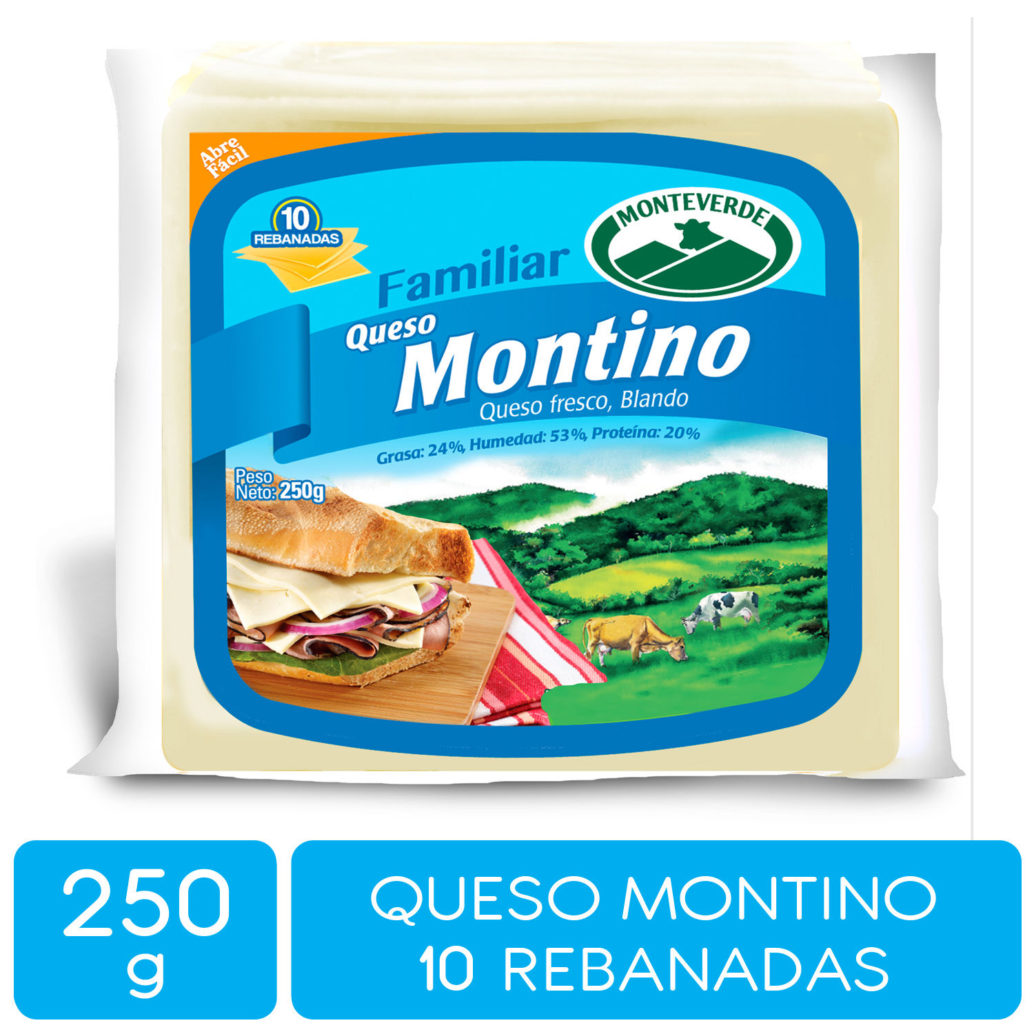 Queso Montino Rebanado 10u Monteverde Paquete 250 G Queso Montino ...