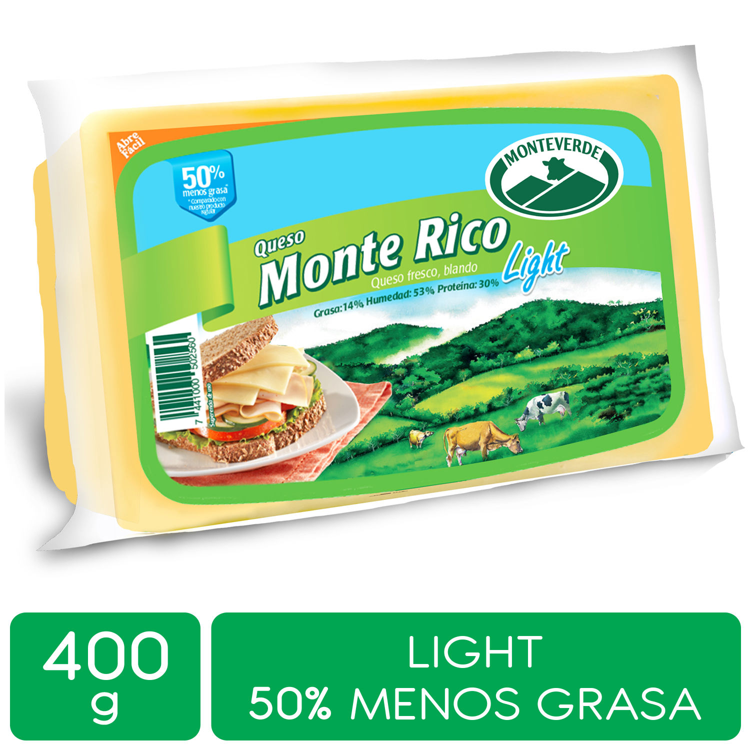Queso Monte Rico Light Monteverde | Auto Mercado