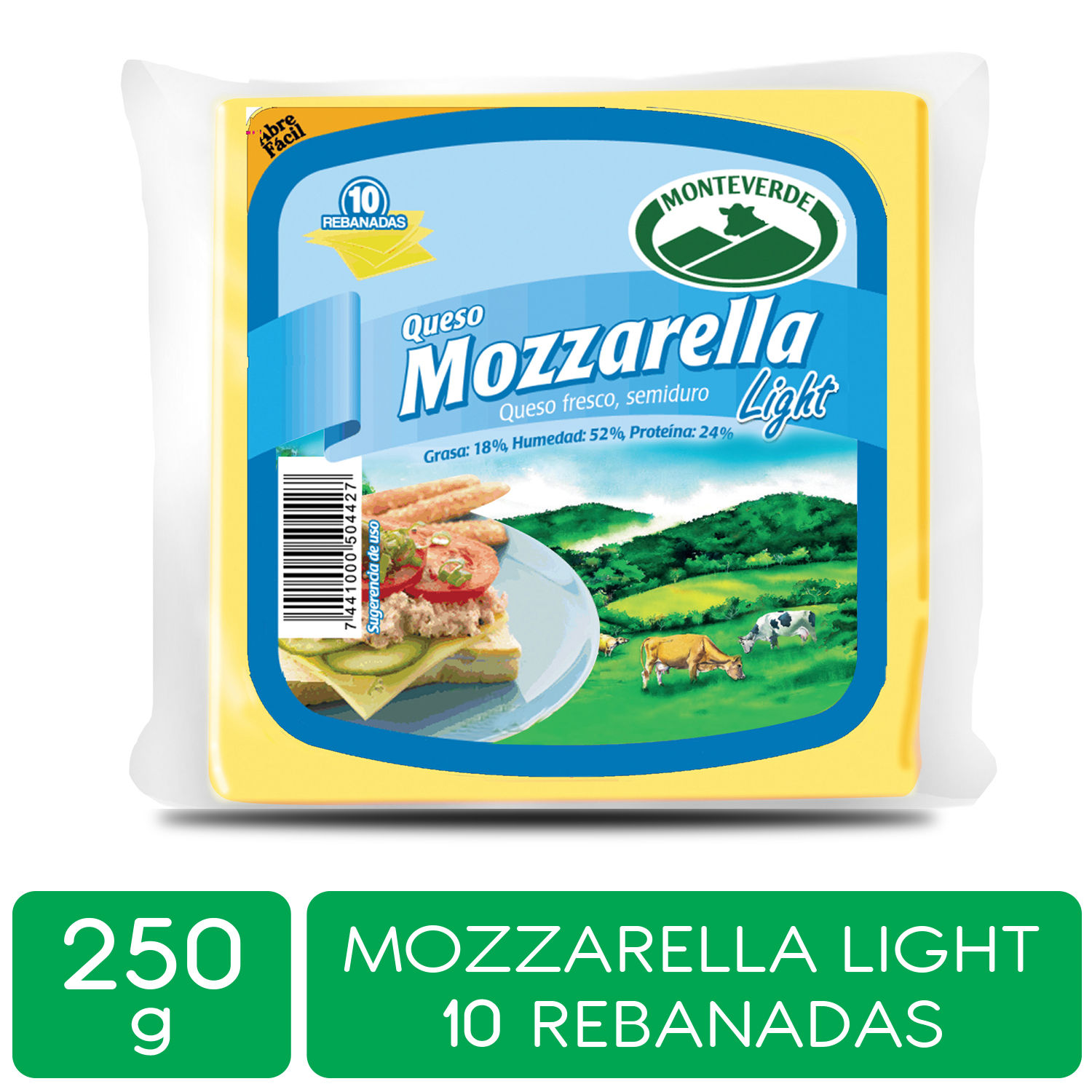 Queso Mozzarella Light Rebanado 10u Monteverde | Auto Mercado