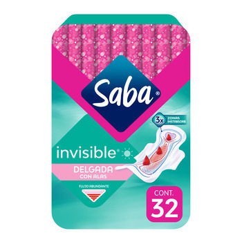 Toalla Intima Invisible Con Alas Saba Paquete 32 Unid | Auto Mercado