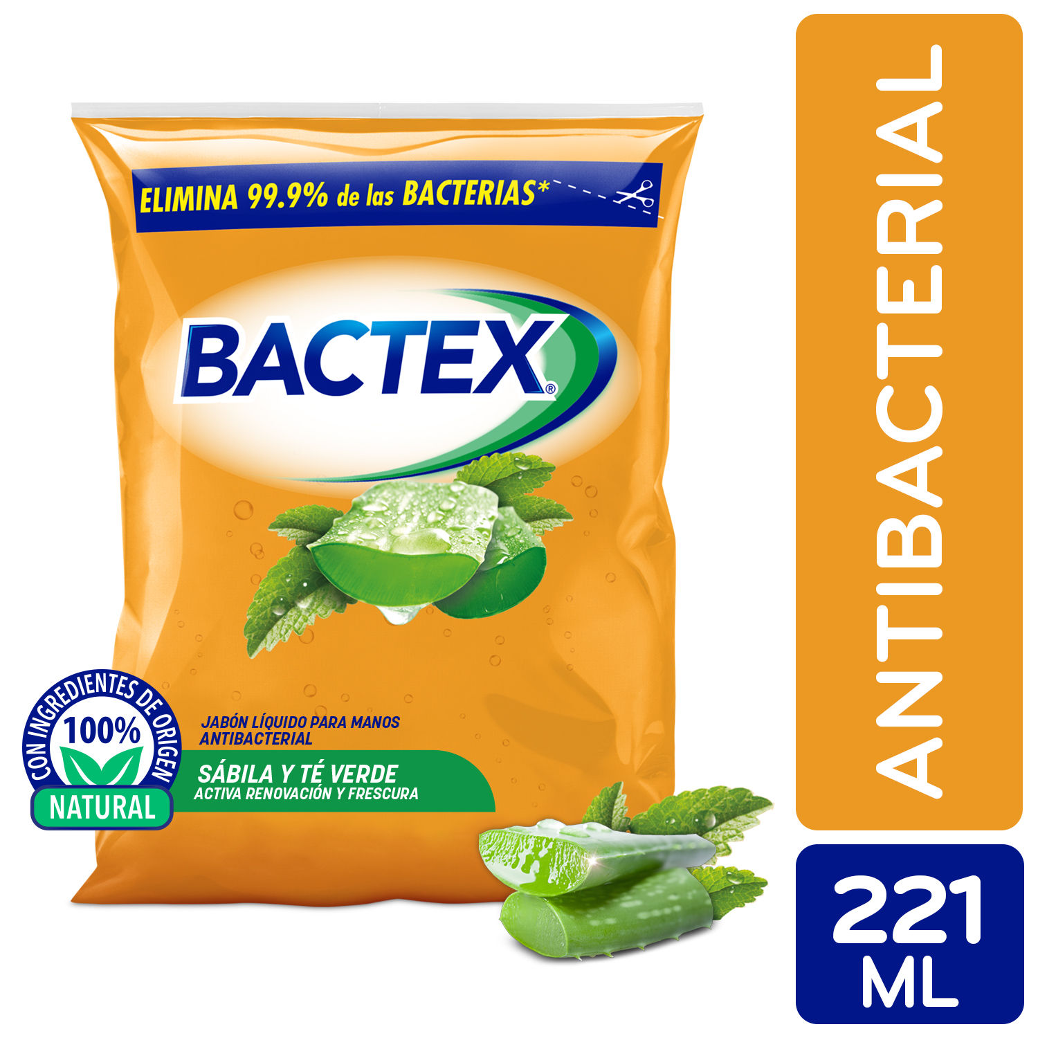 Jabon Liquido Manos Antibacterial Sabila Te Bactex Bolsa 221 Ml | Auto ...