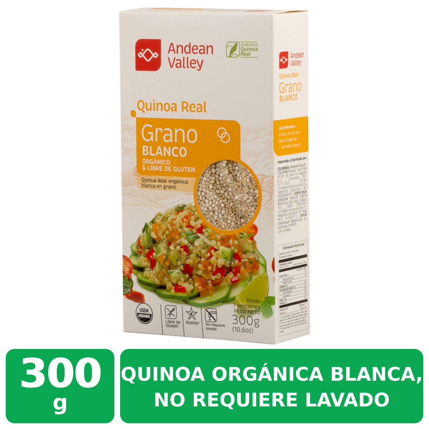 Quinoa Blanca Organico Sin Gluten Andean Valley Caja 300 G | Auto Mercado