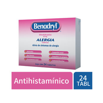 Antialergico Adulto Tableta Difenhidramina Benadryl Caja 24 Unid | Auto ...