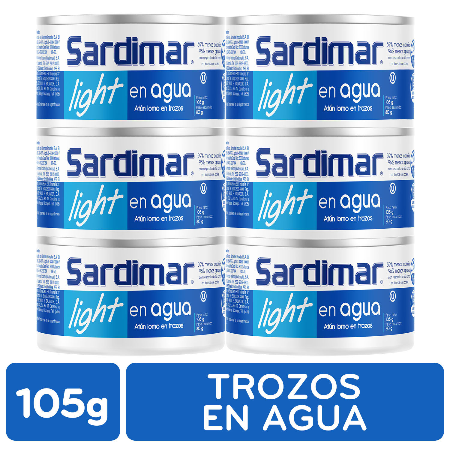 Atun Lomo Trozos Agua Light 6u Sardimar Paquete 630 G | Auto Mercado