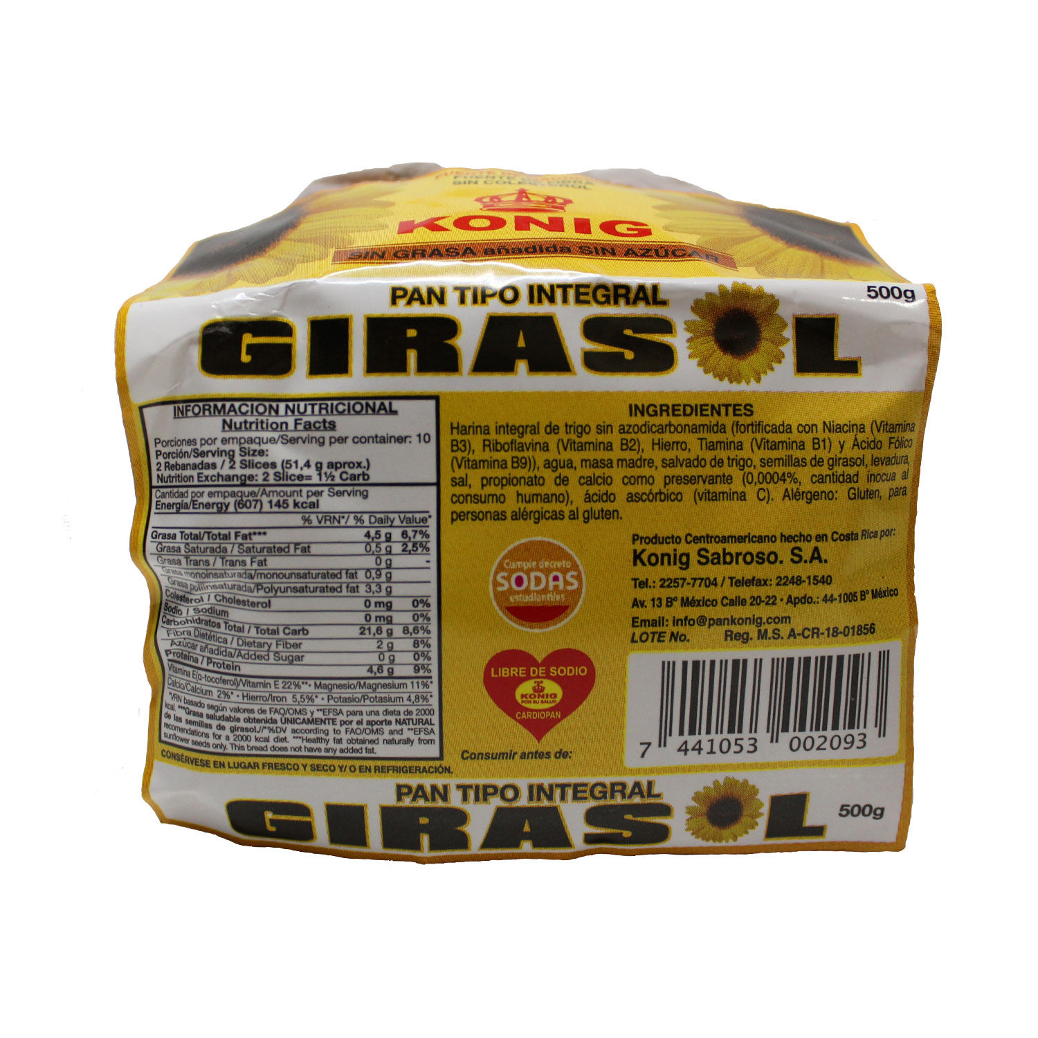 Pan Empacado Integral Semillas Girasol Konig Paquete 500 G | Auto Mercado