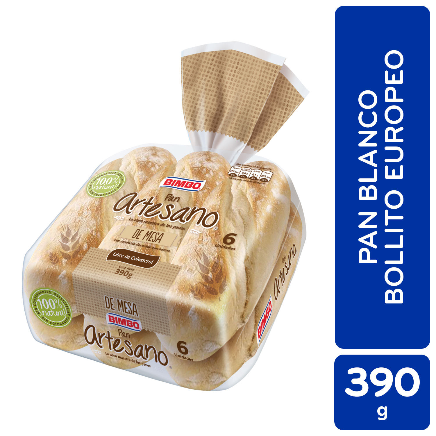 Pan Empacado Blanco Bollito Artesano Bimbo Paquete 390 G | Auto Mercado