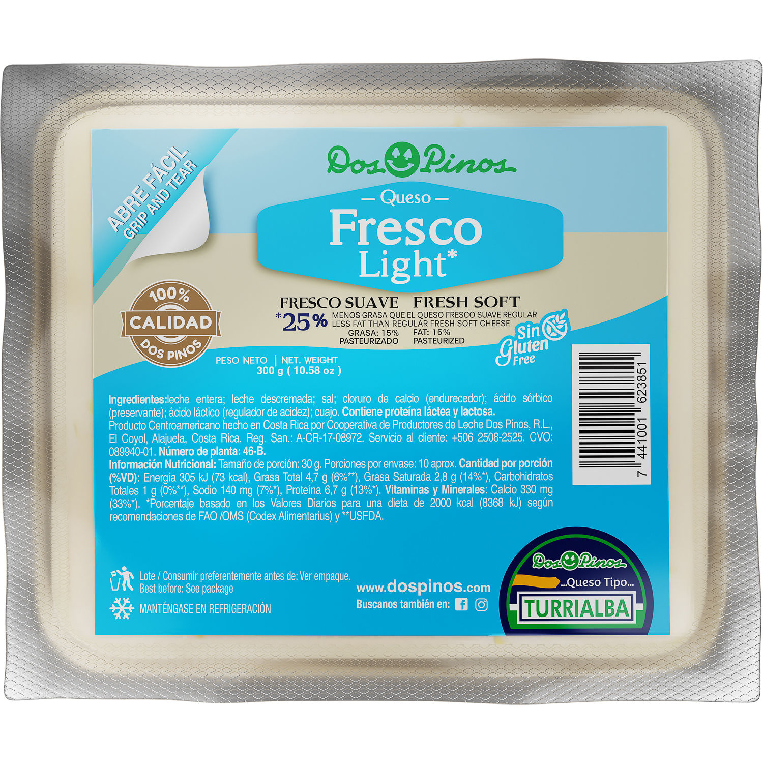 Queso Fresco Tipo Turrialba Light Dos Pinos | Auto Mercado