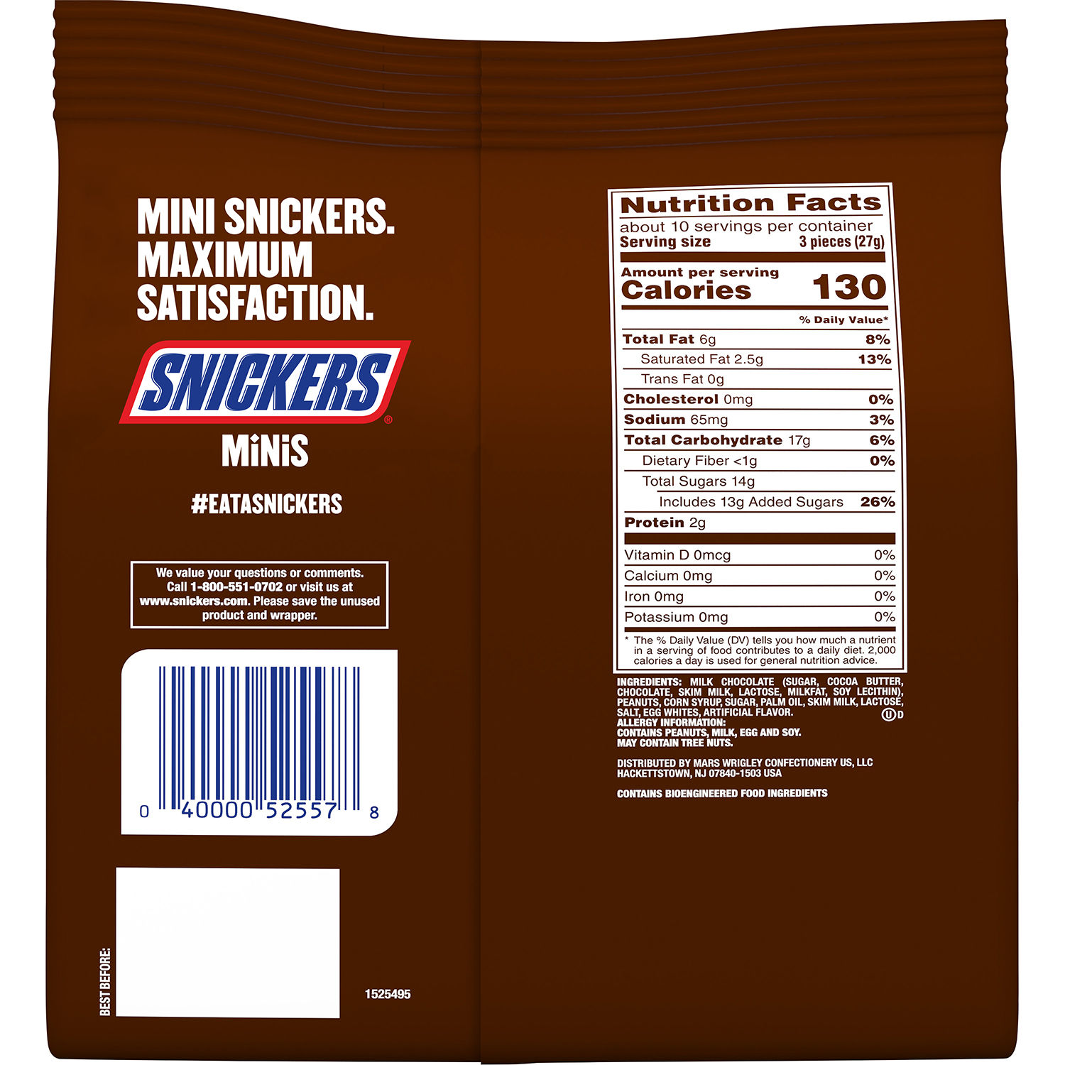 Chocolate Minis Snickers Paquete 275 G | Auto Mercado