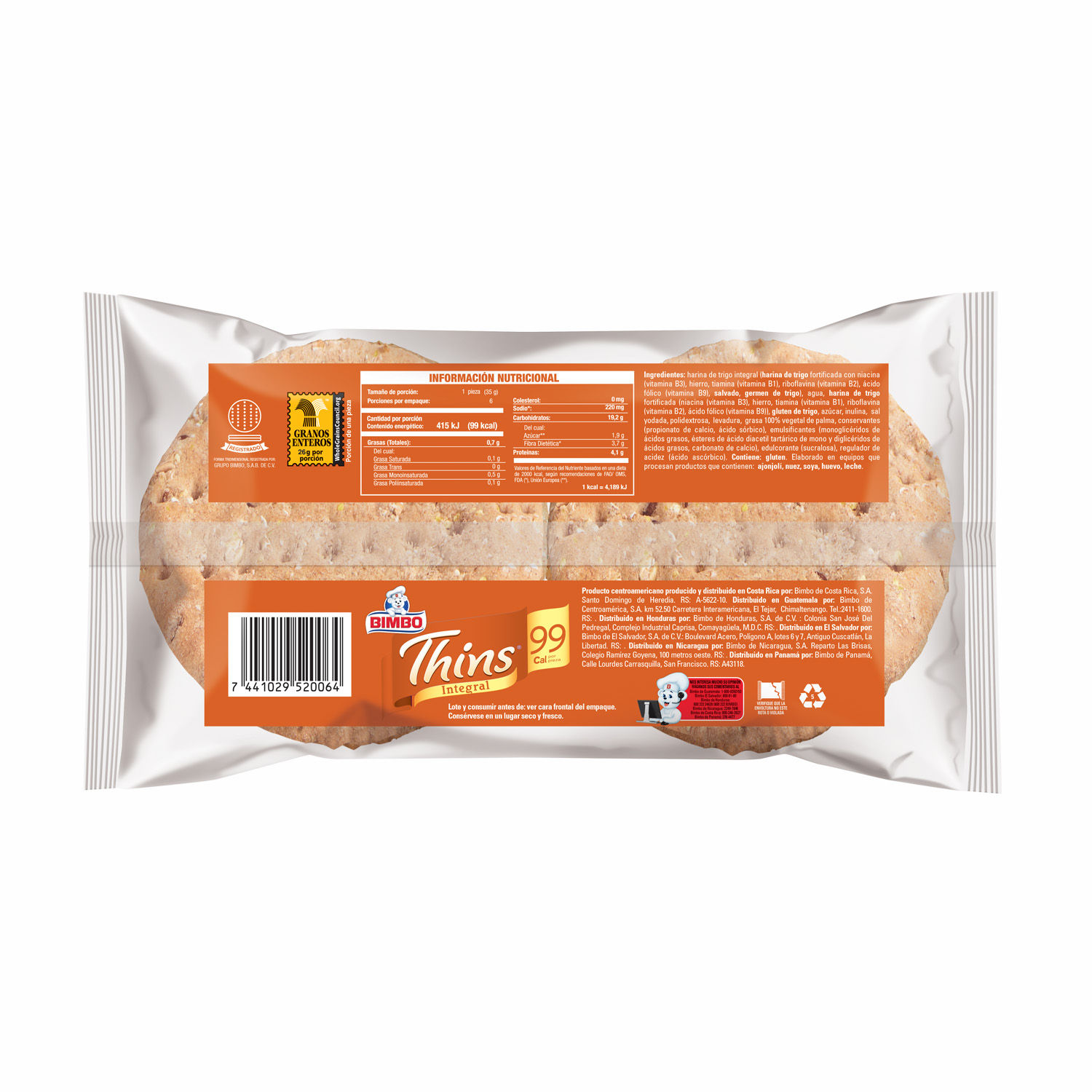Pan Empacado Integral Sandwich Bimbo Paquete 210 G | Auto Mercado