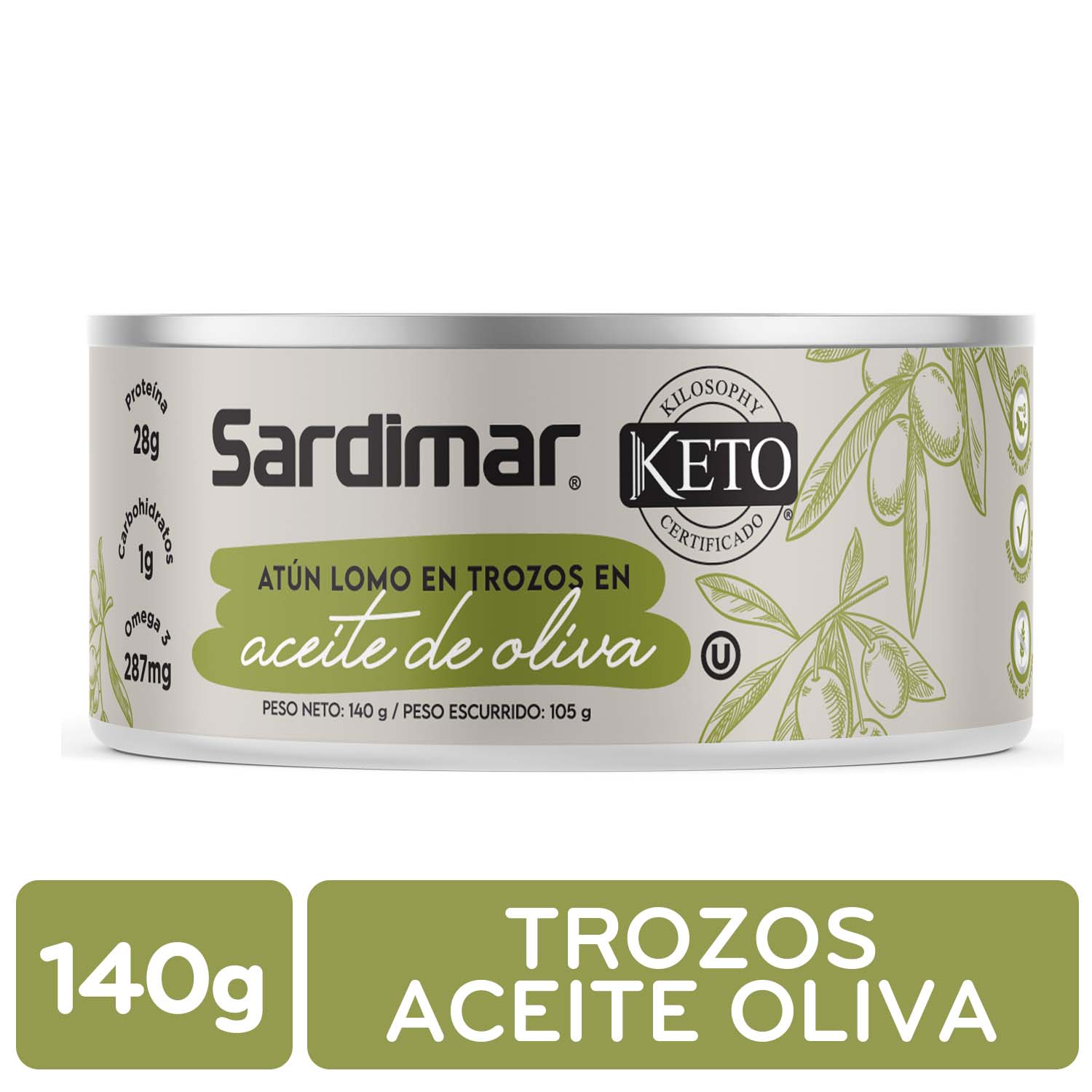 Atun Lomo Trozos Aceite Oliva Keto Sardimar Lata 140 G | Auto Mercado