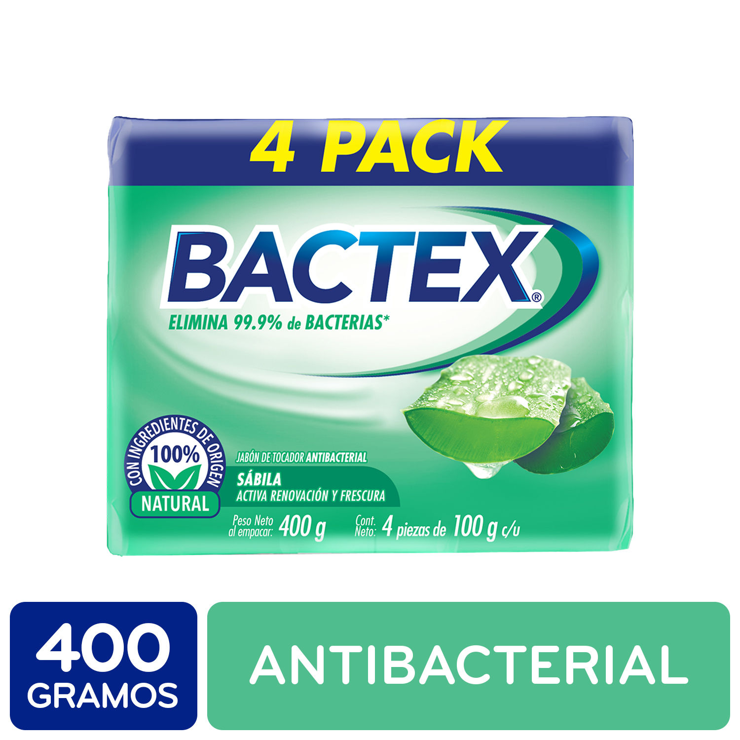Jabon Antibacterial Sabila Bactex Paquete 400 G | Auto Mercado