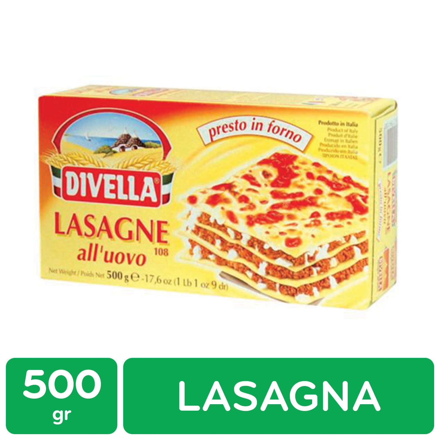 Pasta Alimenticia Lasagña Precocida Huevo Divella Caja 500 G | Auto Mercado