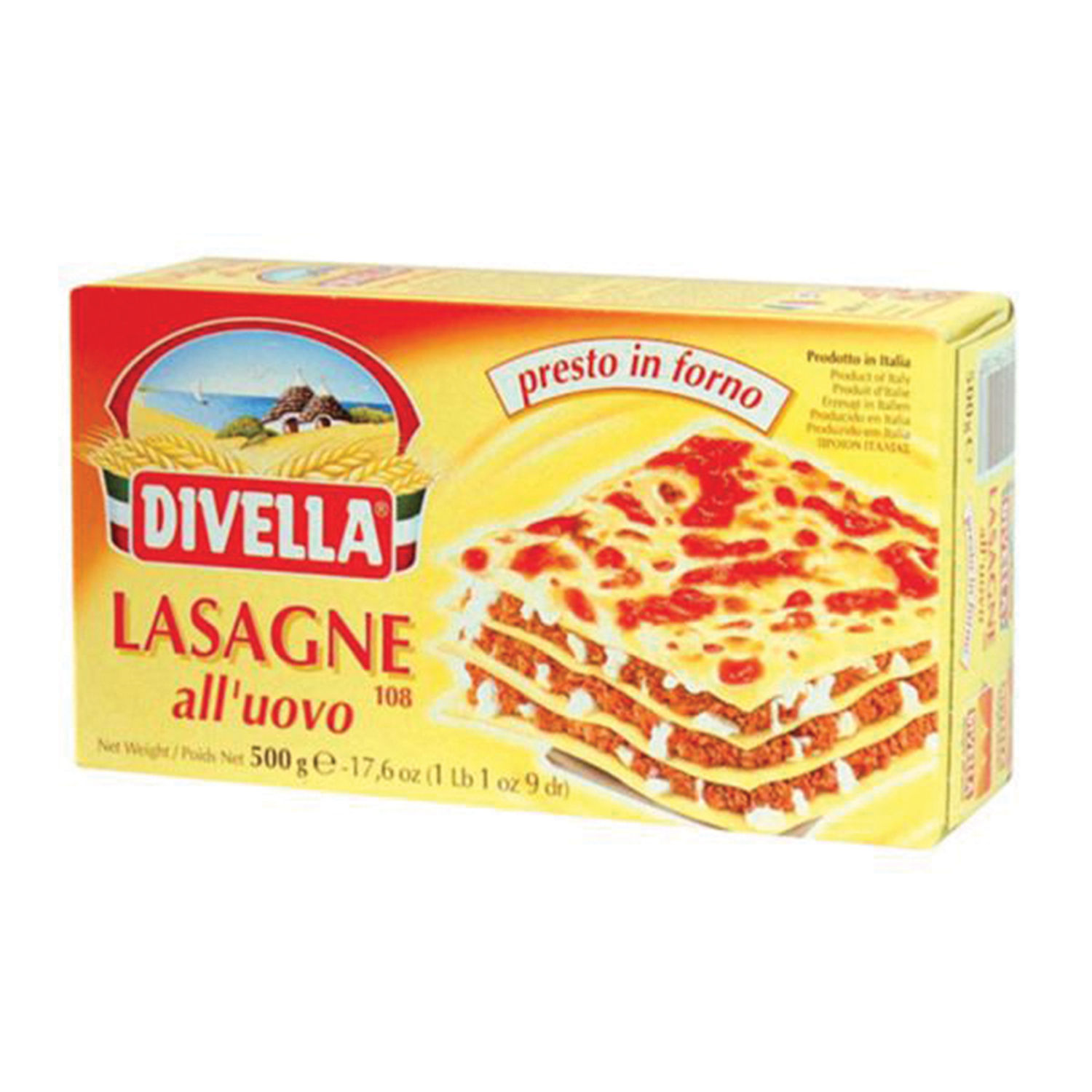 Pasta Alimenticia Lasagña Precocida Huevo Divella Caja 500 G | Auto Mercado