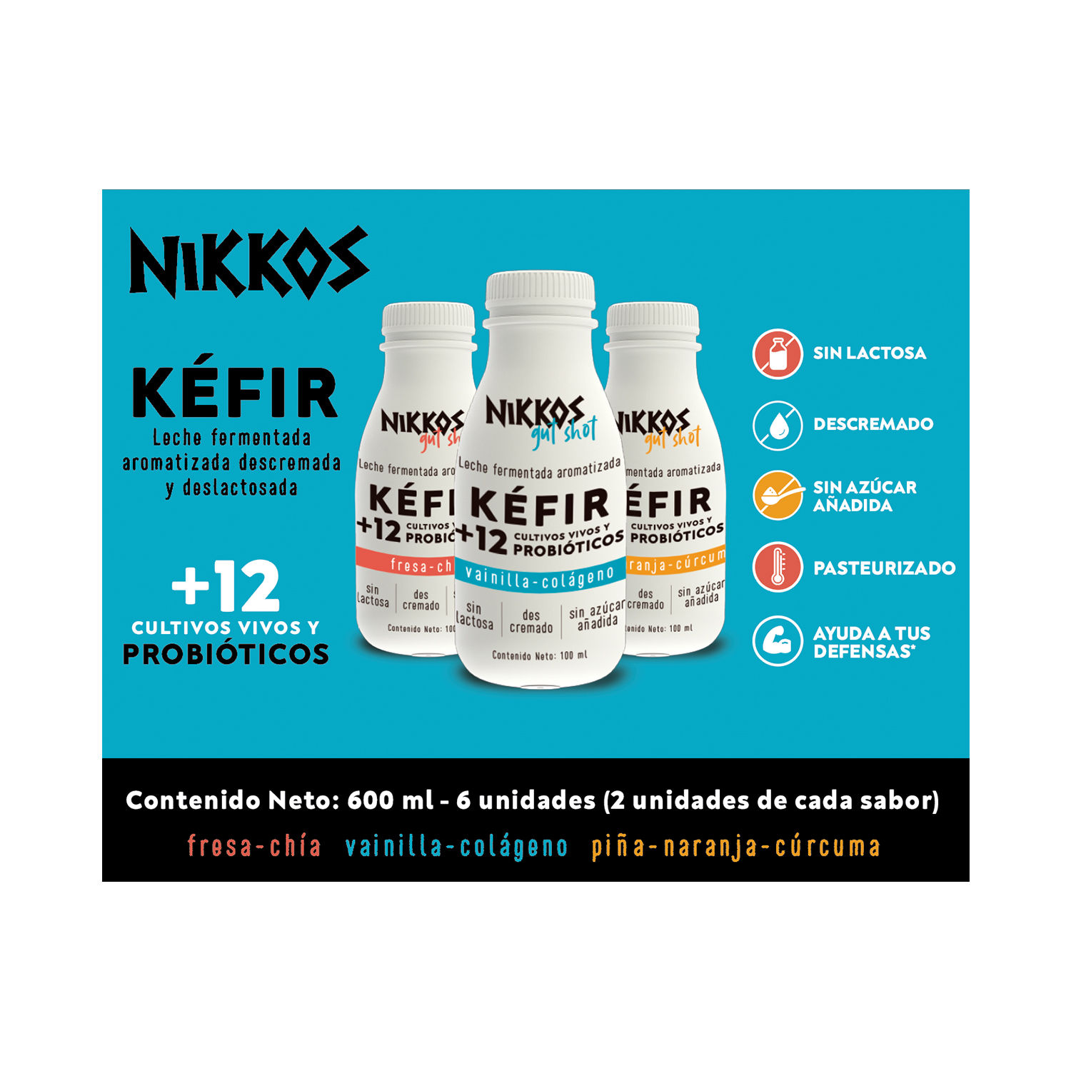 Yogurt Liquido Kefir Surtido 6u Nikkos Paquete 600 Ml | Auto Mercado
