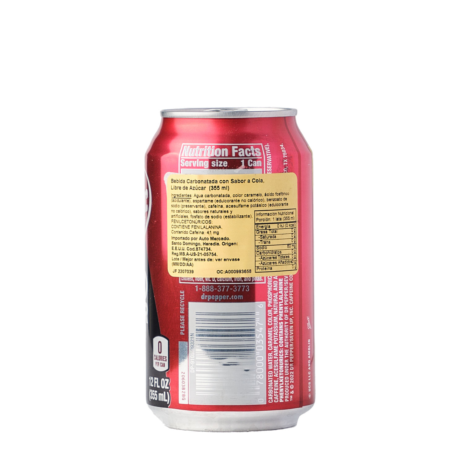 Bebida Gaseosa Zero Zarza Dr.pepper Lata 355 Ml | Auto Mercado