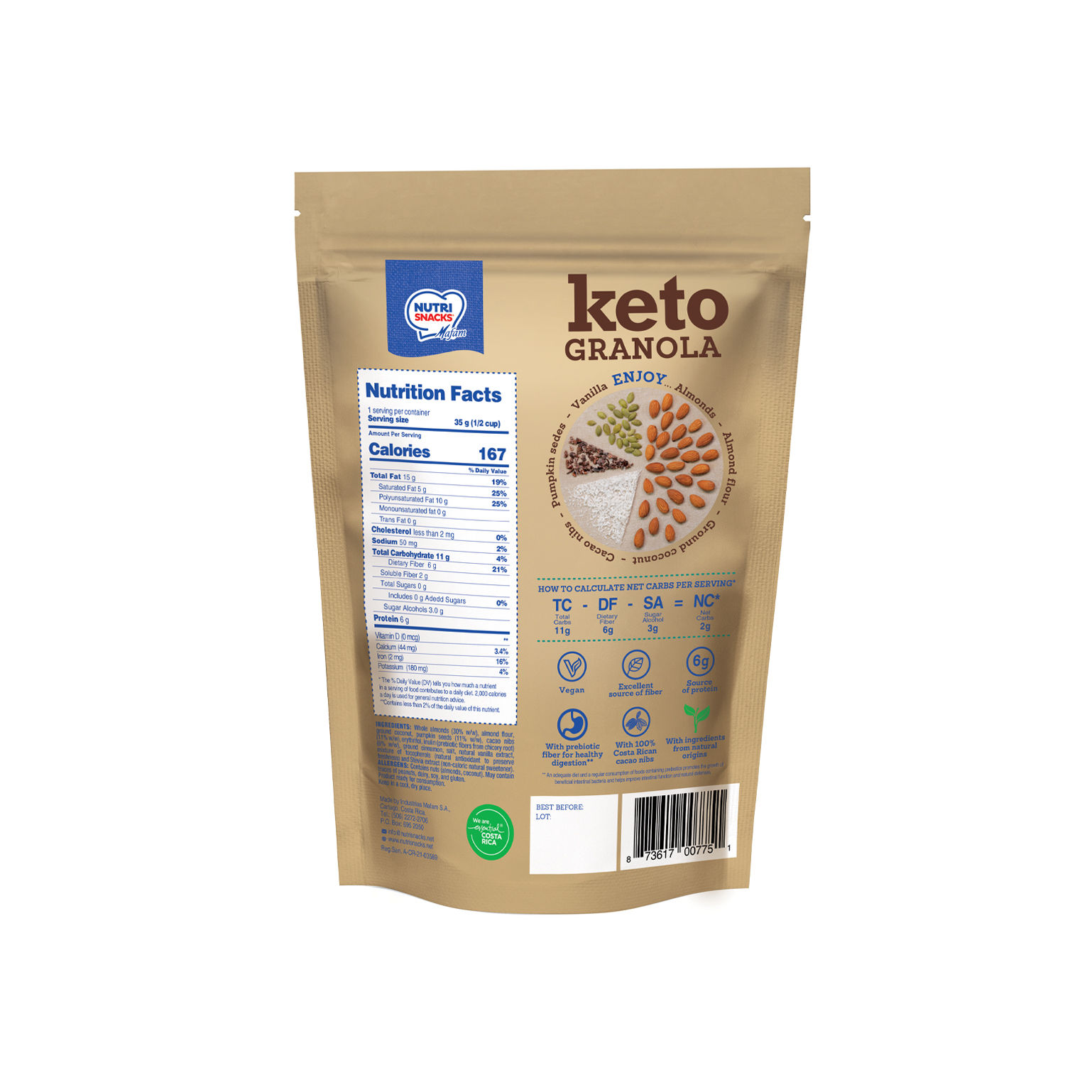 Granola Keto Low Carbs Nutrisnacks Bolsa 300 G | Auto Mercado