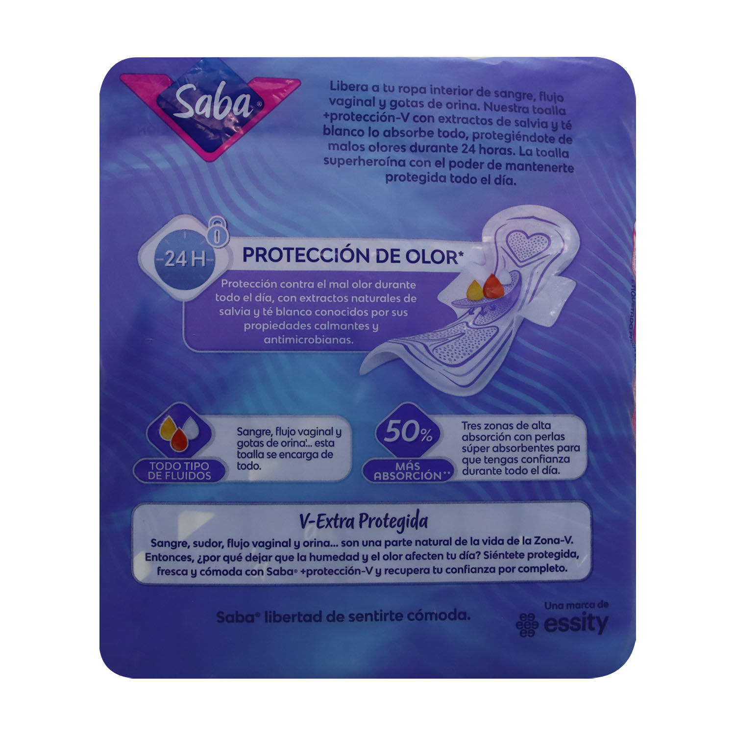 Toalla Intima Larga Con Alas Saba 20 Unid | Auto Mercado