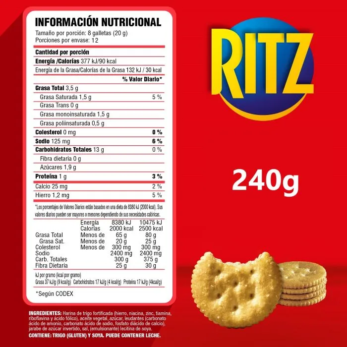 Galletas Saladas Ritz Sabor Original Paquete 12 Und 240gr | Auto Mercado