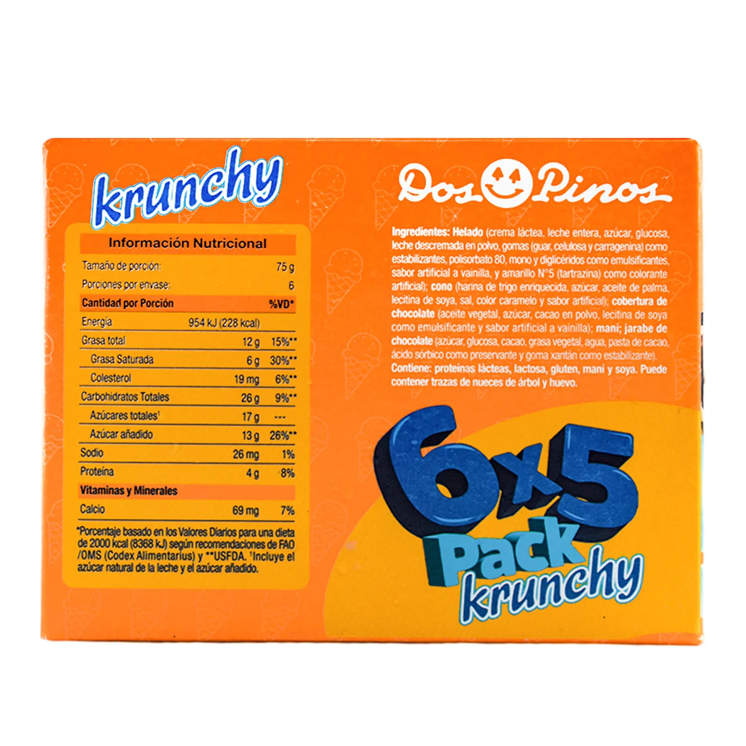 Helado Krunchy 6x5 Dos Pinos Caja 450 G | Auto Mercado