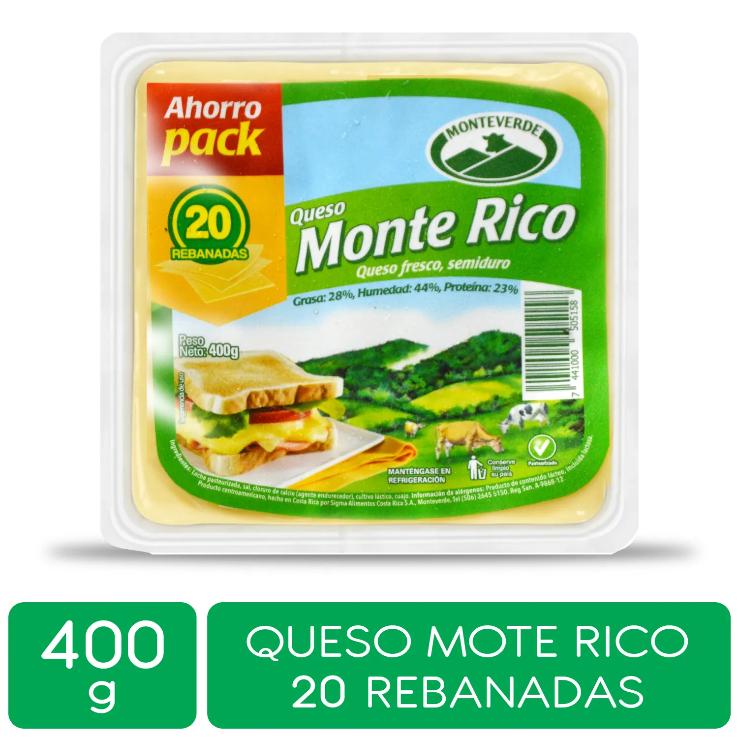 Queso Monte Rico Rebanado 20u Monteverde | Auto Mercado