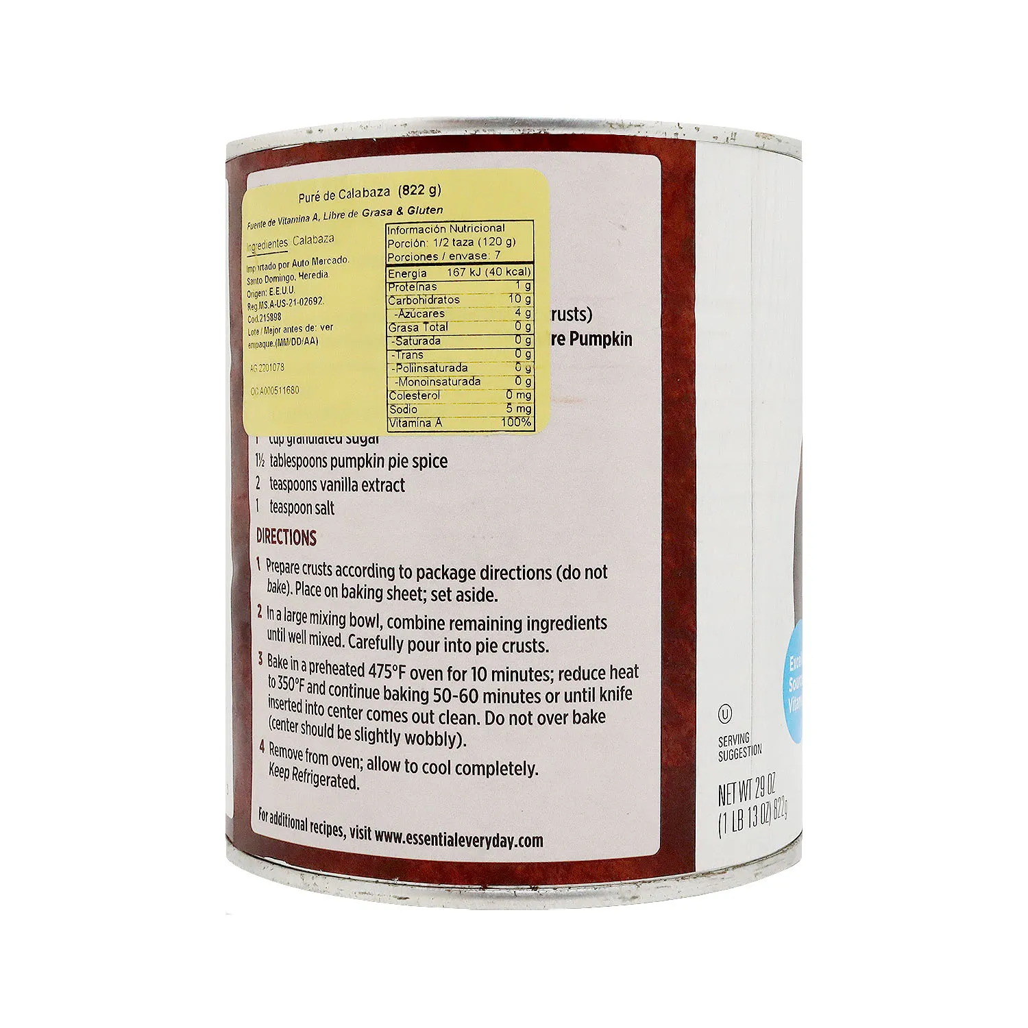 Pure De Calabaza Essential Everyday Lata 822 G | Auto Mercado