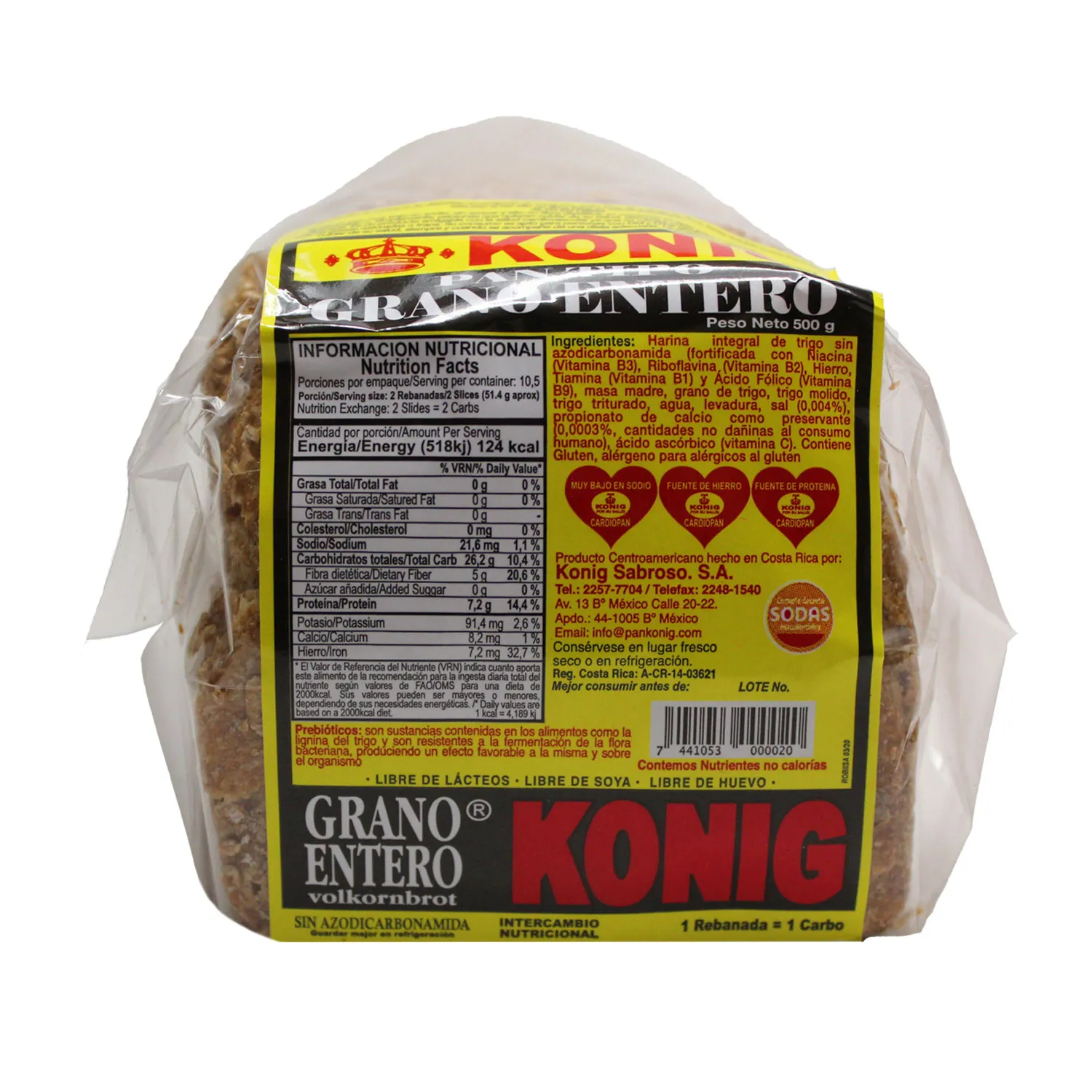 Pan Empacado Integral Grano Entero Konig Paquete 500 G | Auto Mercado