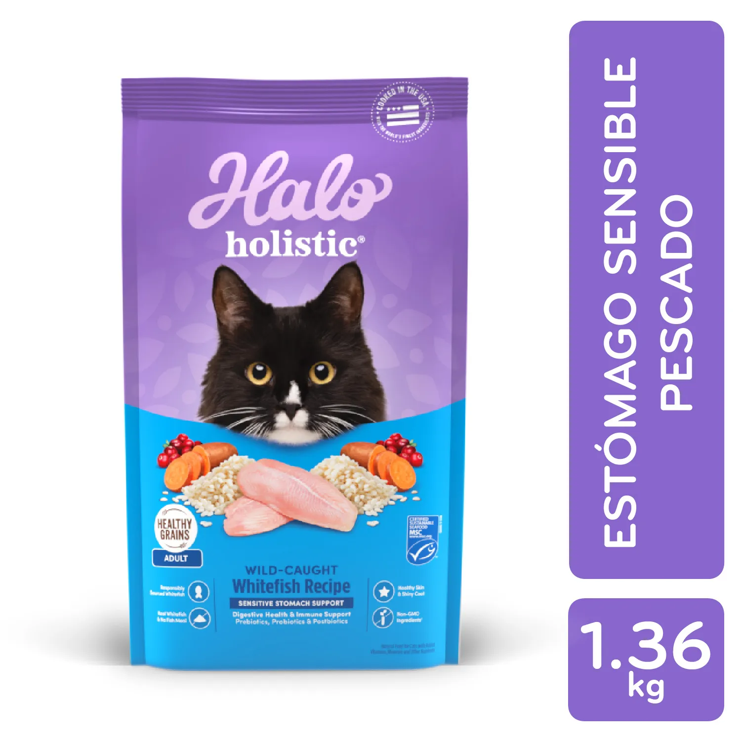 Alimento Gato Seco Adulto Pez Blanco Estomago Sensible Halo | Zoomies
