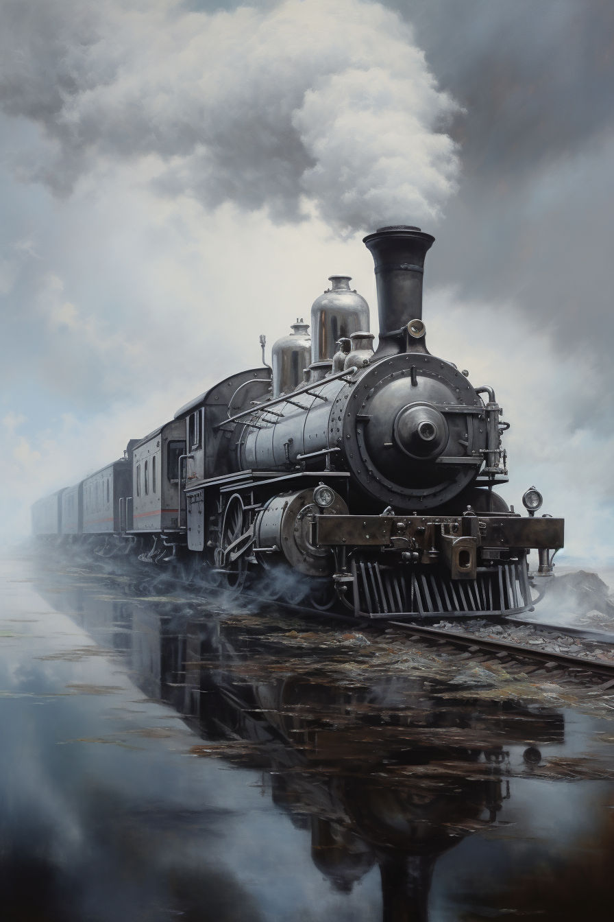 Midjo urney Prompt -Cyber silverpoint, cinematic painterly steam engine ...