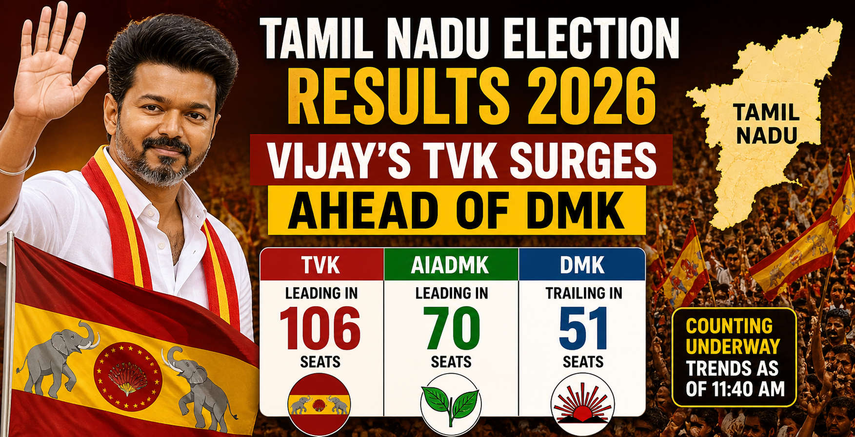 Tamil Nadu Election Results 2026: Vijay’s TVK Surges Ahead Of DMK In ...